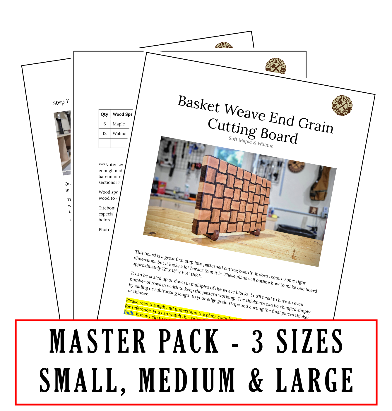 DIY Plans - Basket Weave End Grain Cutting Board - Master Pack (3) Siz ...